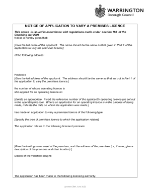 Fillable Online Notice of application to vary a premises licence - Form ...