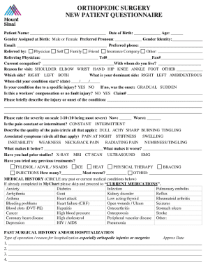 Fillable Online Orthopedic Surgery New Patient Questionnaire Fax Email ...