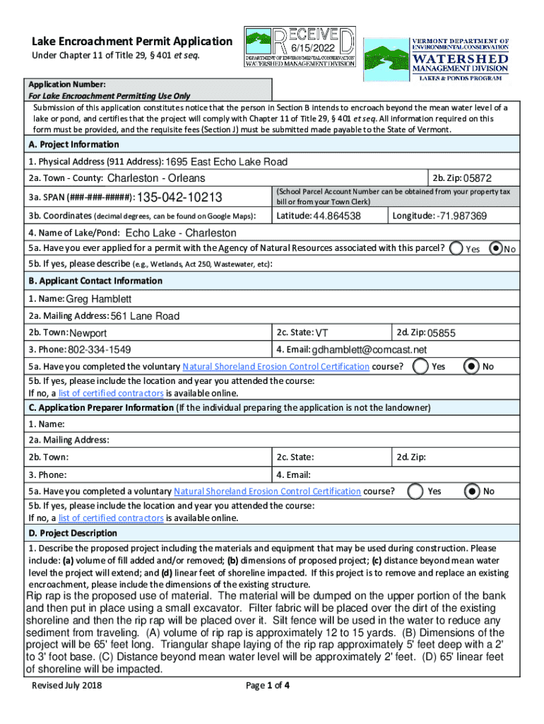 Fillable Online Lake Encroachment Permitting Fax Email Print - pdfFiller