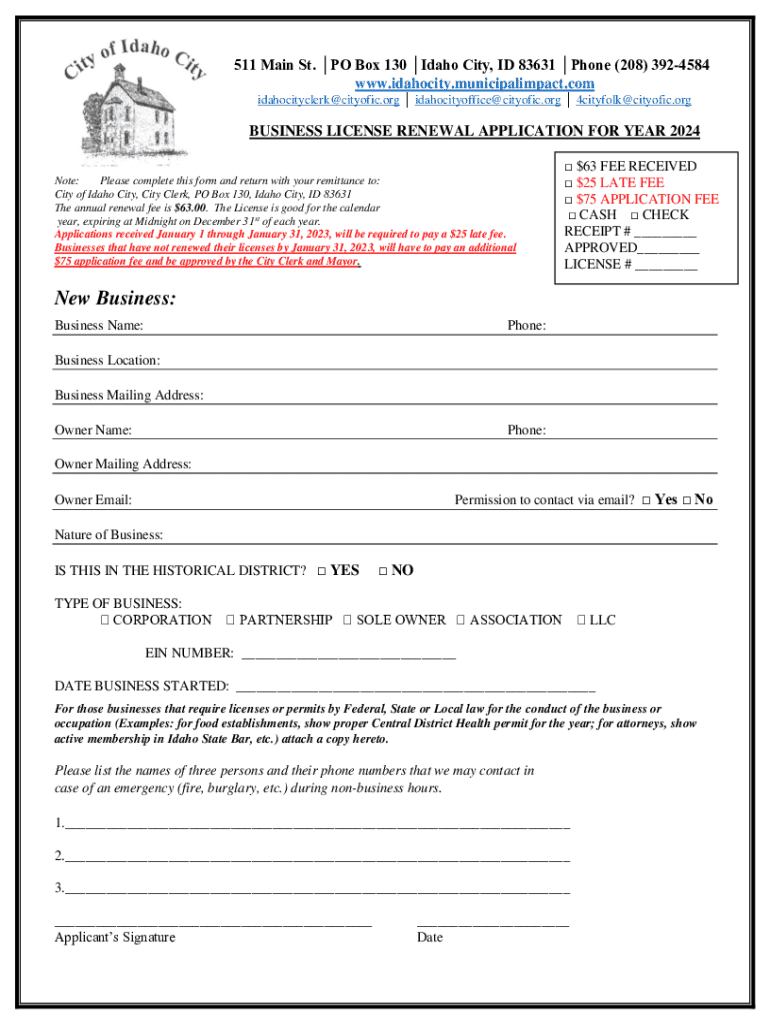 Fillable Online business license renewal application for year 2024 Fax ...