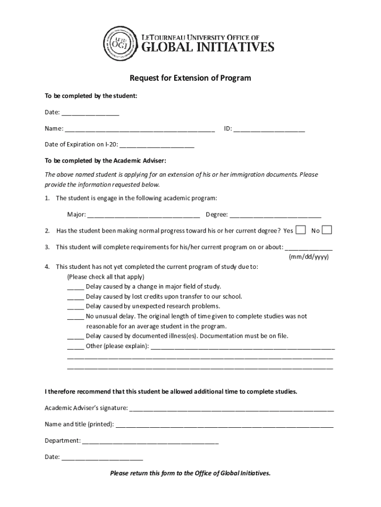 Fillable Online Program Extension Request for F-1 students Fax Email Print - pdfFiller