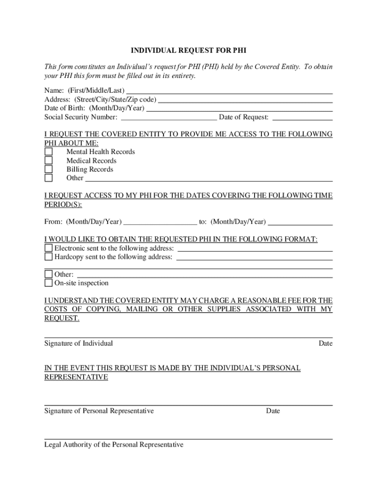 Fillable Online Individual Request for PHI Fax Email Print - pdfFiller