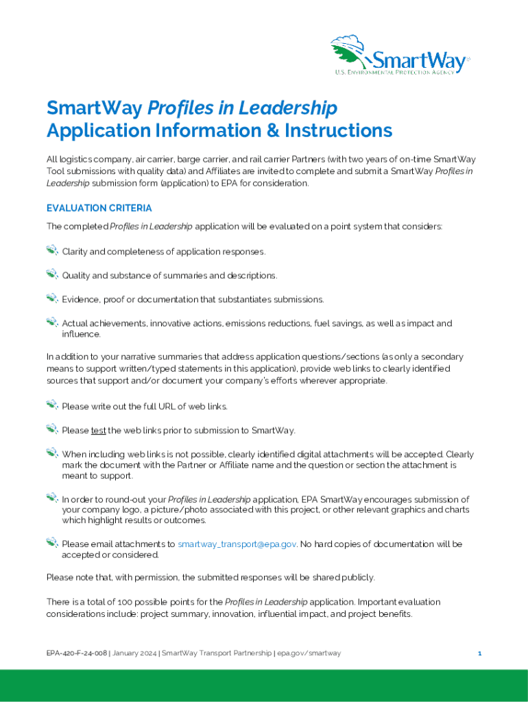 Fillable Online SmartWay Profiles in Leadership Application Form Fax Email Print - pdfFiller