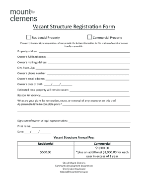 Fillable Online Vacant Structure Registration Form Fax Email Print ...