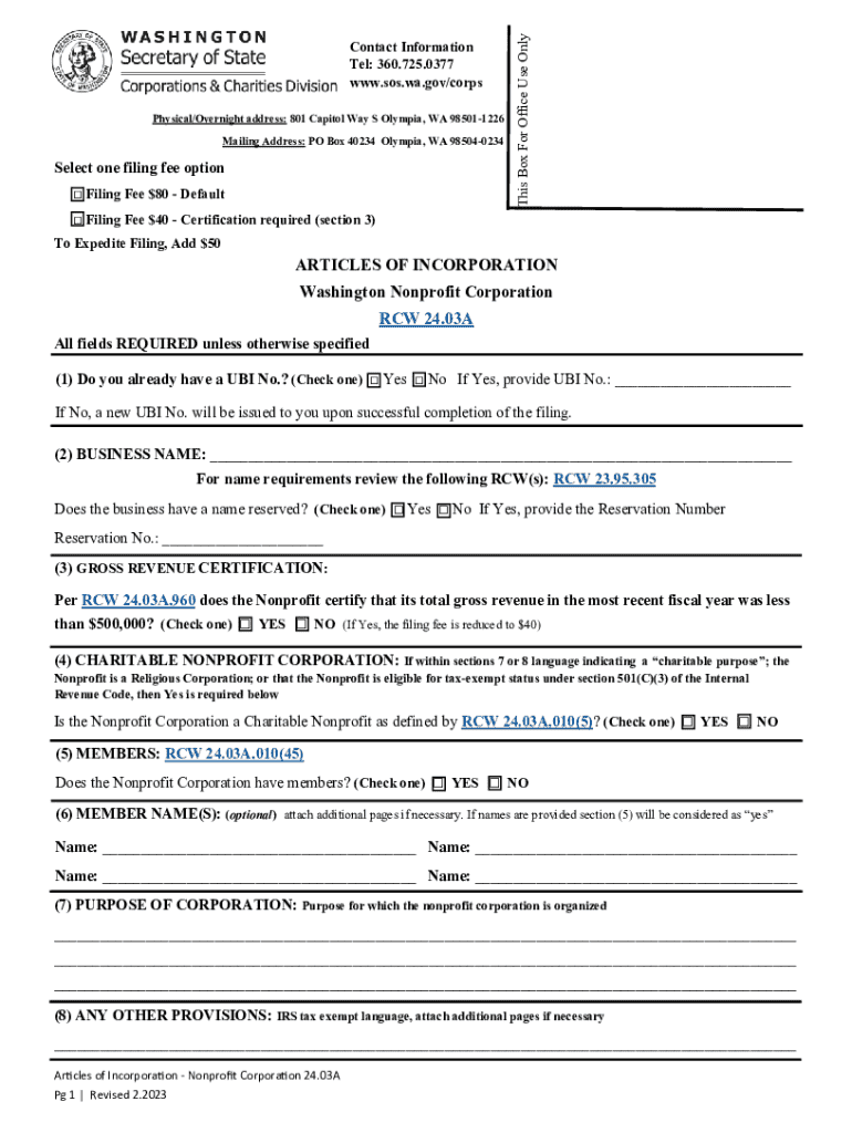 Fillable Online INSTRUCTIONS: ARTICLES OF INCORPORATION NONPROFIT ... Fax Email Print - pdfFiller