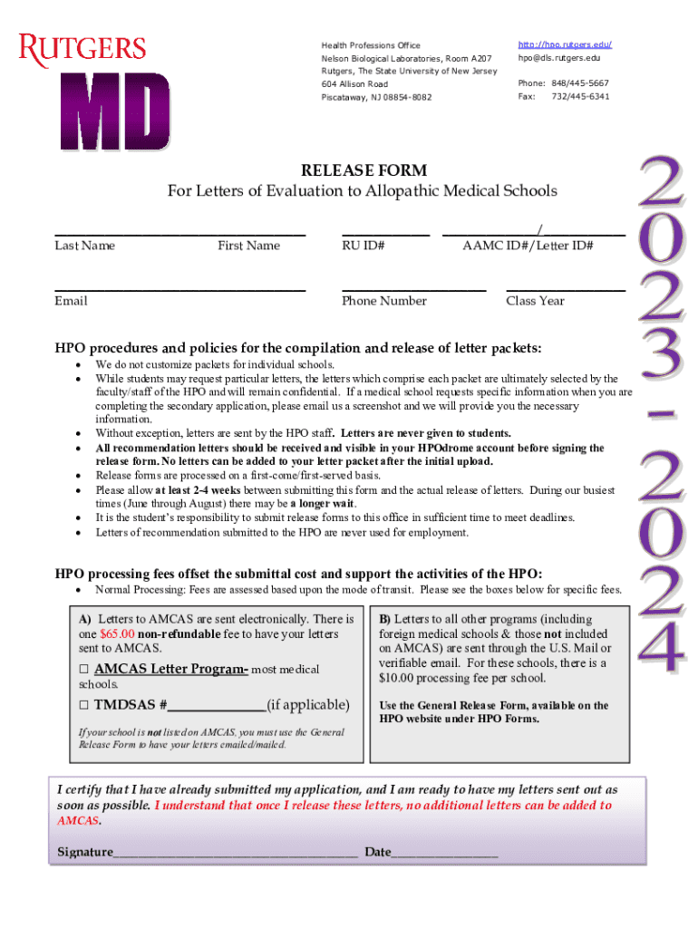Fillable Online hpo rutgers Letter of Recommendation Request Forms Fax ...