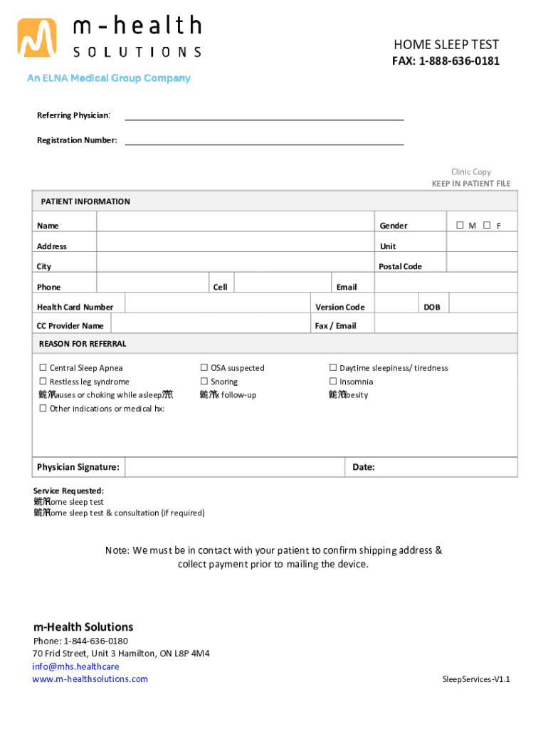 Fillable Online Home Sleep TestAt-Home Sleep Apnea TestSleepTest.com ...