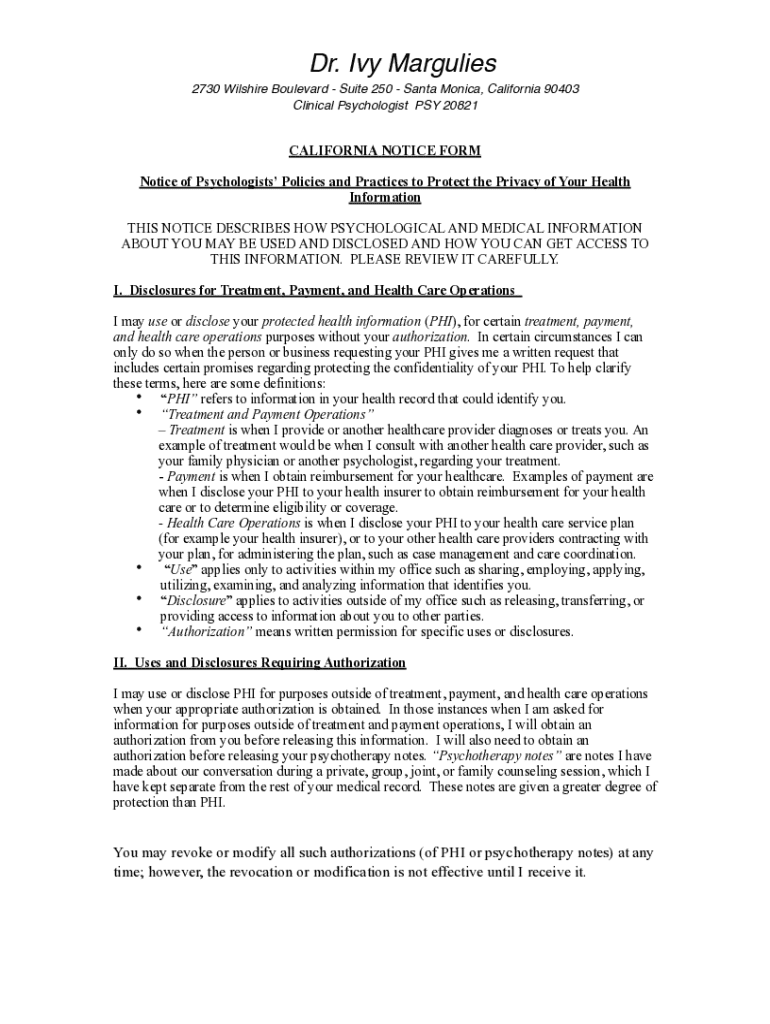 Fillable Online HIPAA CALIFORNIA NOTICE FORM-1 pdf Fax Email Print ...