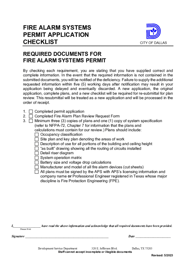Fillable Online FIRE ALARM SYSTEMS PERMIT APPLICATION CHECKLIST Fax Email Print - pdfFiller