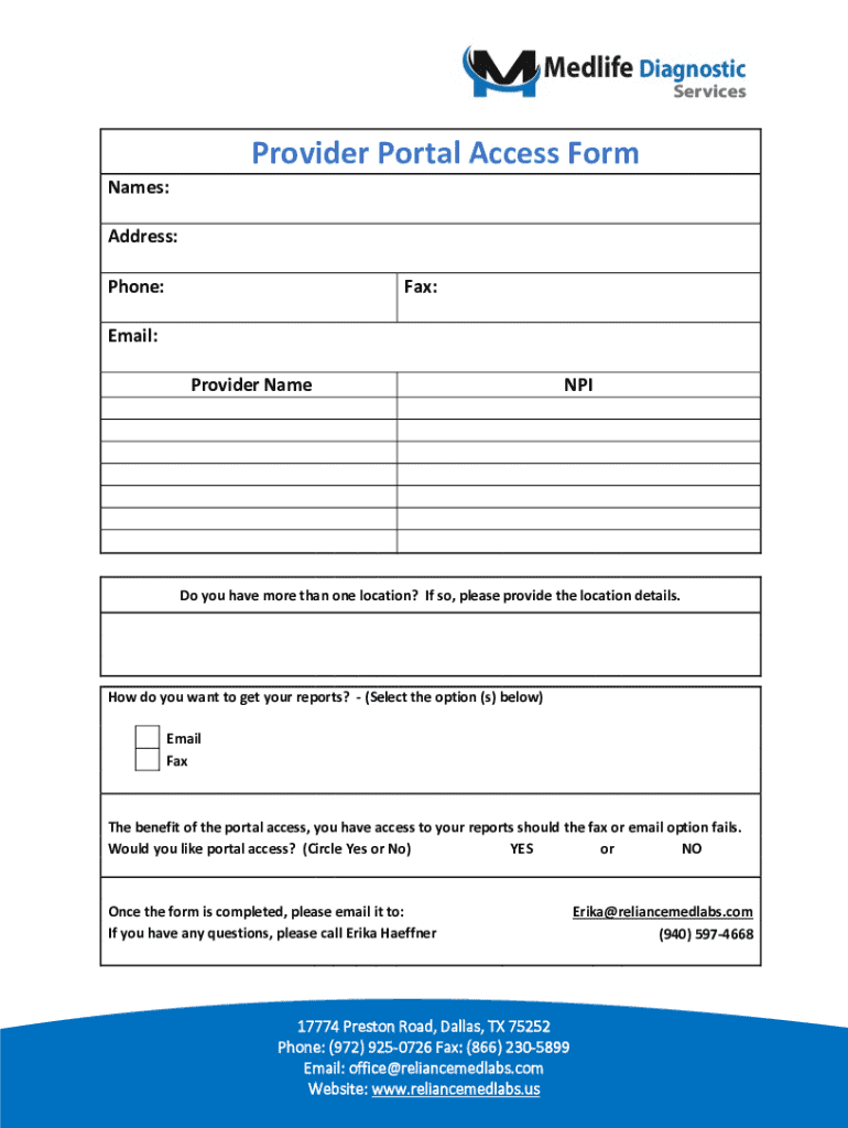 Fillable Online Provider Portal Access Form Fax Email Print - pdfFiller