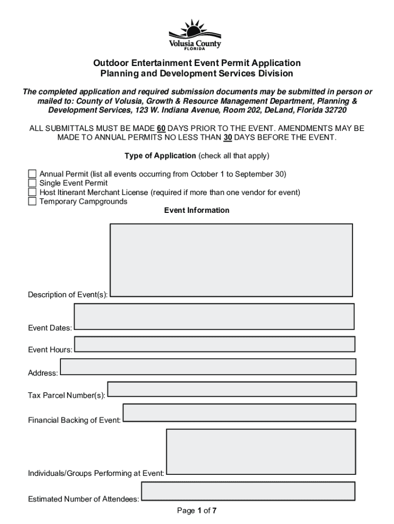 Fillable Online Outdoor Entertainment Event Permit Application Planning ...
