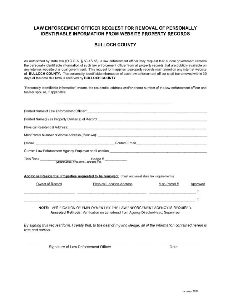 Fillable Online law enforcement officer request for removal of ...