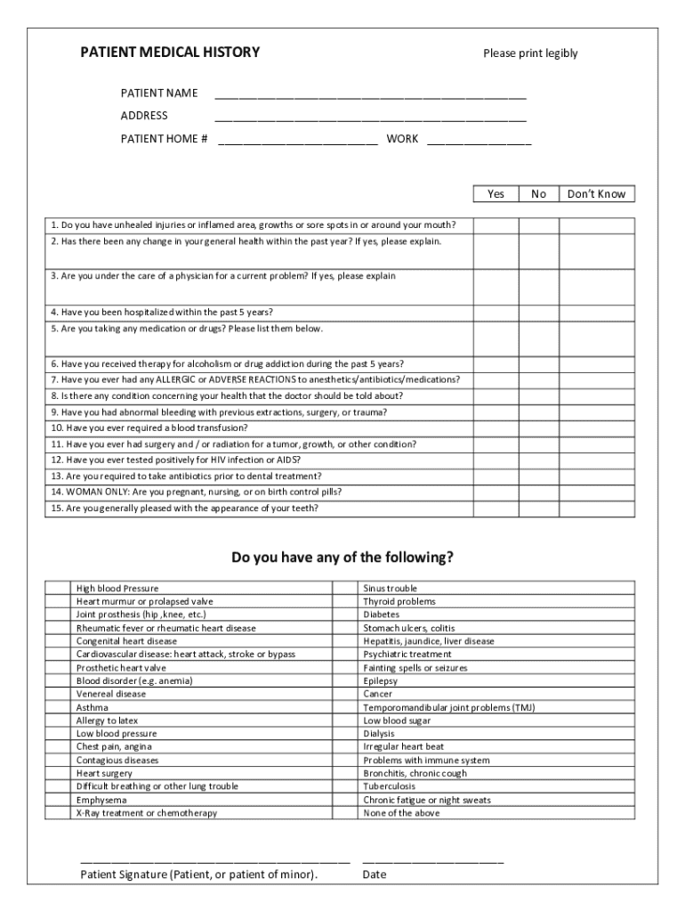 Fillable Online PATIENT QUESTIONNAIRE DENTAL HISTORY MEDICAL ... Fax ...