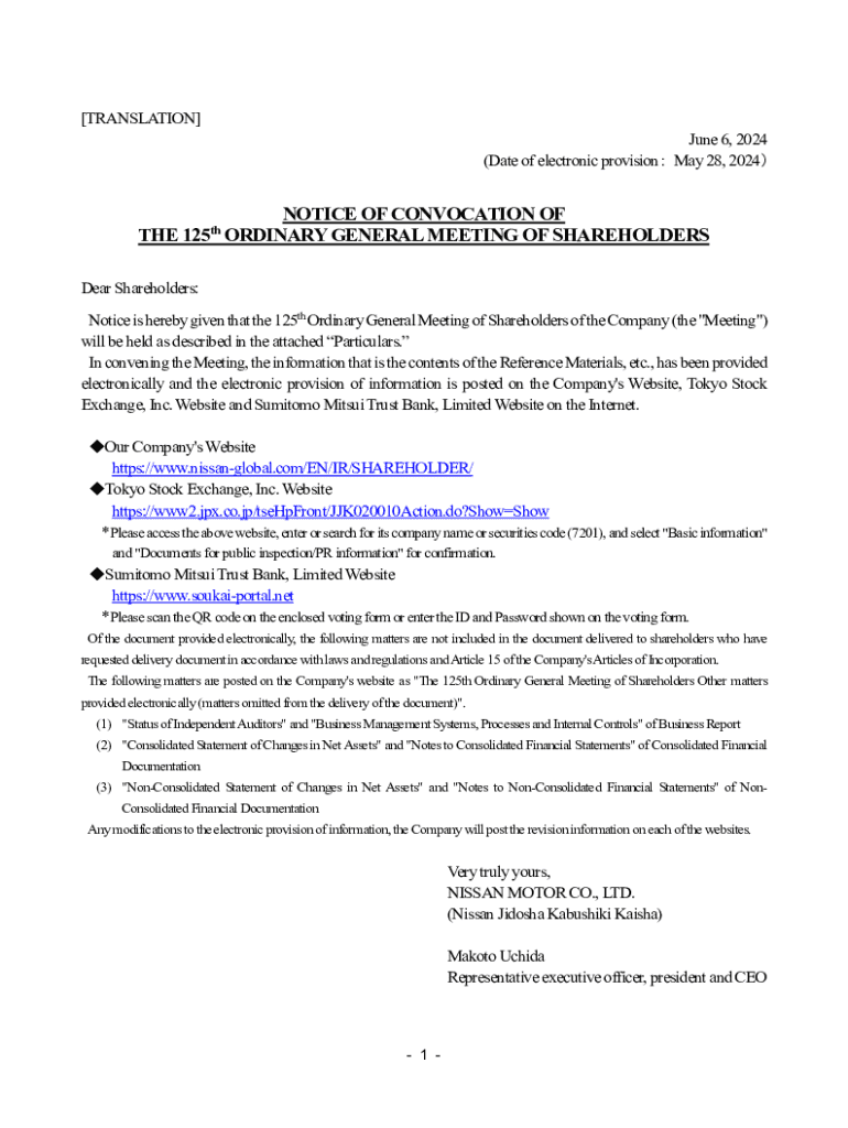 Fillable Online Notice of Convocation of the 40th Ordinary General ... Fax Email Print - pdfFiller