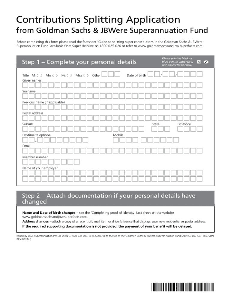 Fillable Online Guide to splitting super contributions in the ... Fax Email Print - pdfFiller