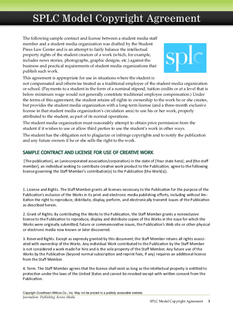Fillable Online SPLC model copyright agreement Fax Email Print - pdfFiller