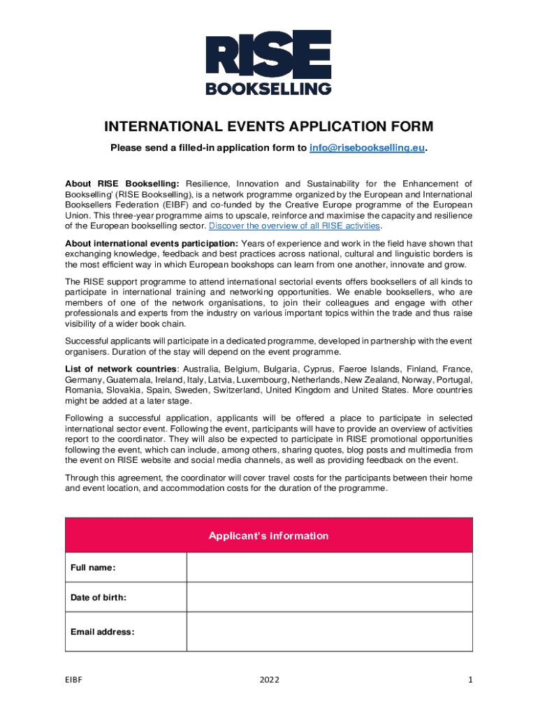 Fillable Online INTERNATIONAL EVENTS APPLICATION FORM Fax Email Print - pdfFiller