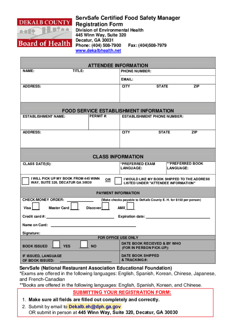 Fillable Online ServSafe Certified Food Safety Manager Registration Form Fax Email Print - pdfFiller
