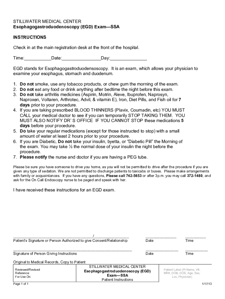 Fillable Online AGS Upper Endoscopy Preparation Patient Instructions ...