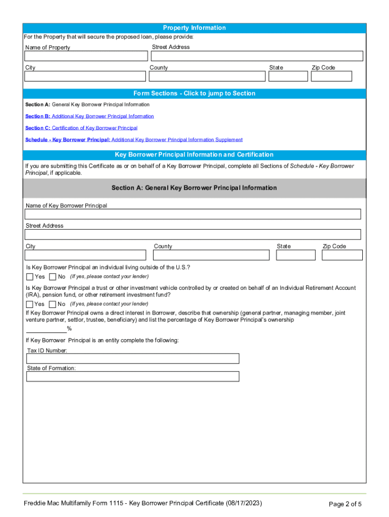 Fillable Online Form 1115 Key Borrower Principal Certificate. Form 1115 ...