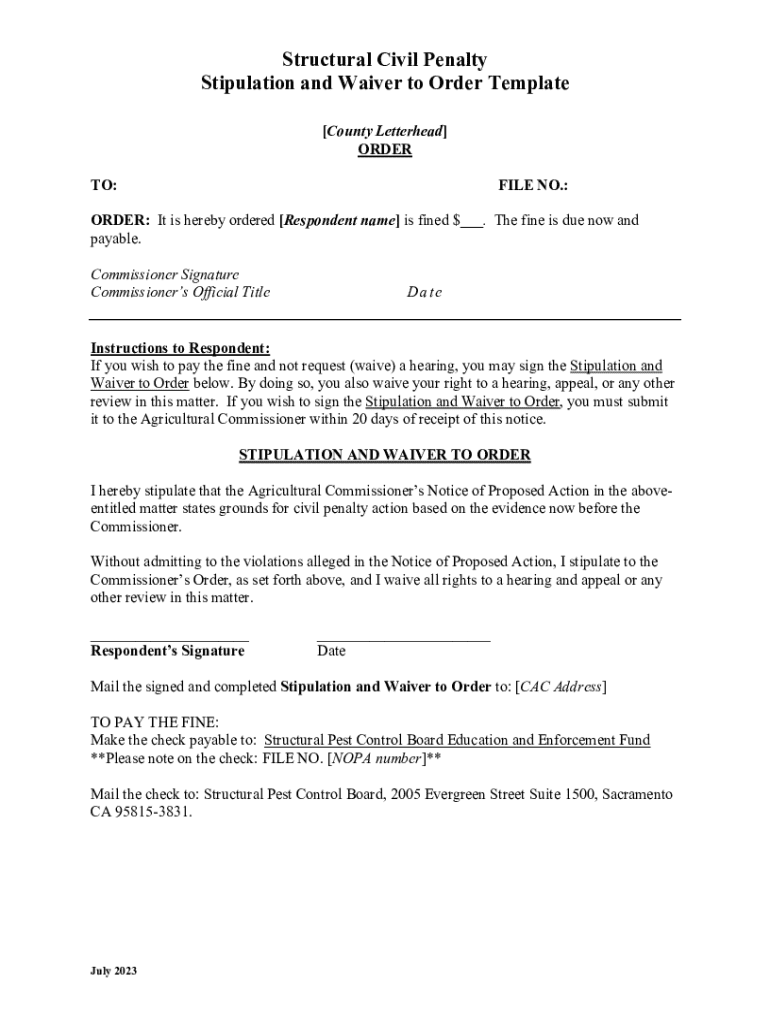 Fillable Online Structural Civil Penalty Stipulation and Waiver to ...
