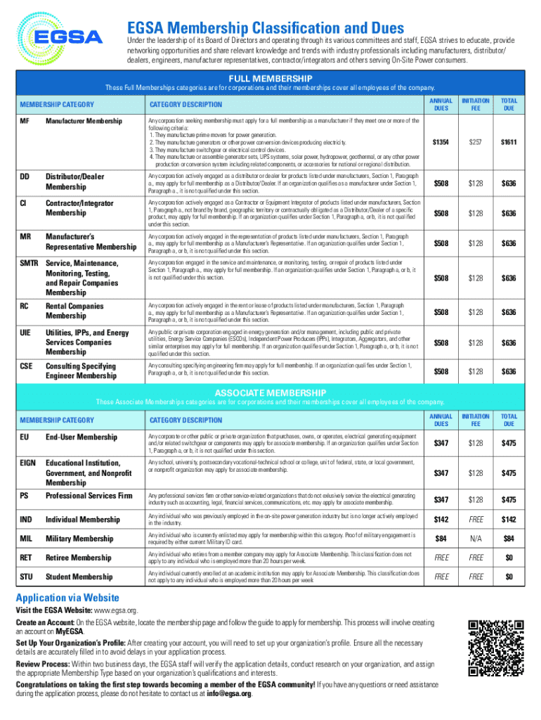 Fillable Online EGSA Membership Classification and Dues Fax Email Print ...