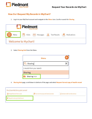 Fillable Online MyChart Request for Records Tip SheetPiedmont. MyChart ...