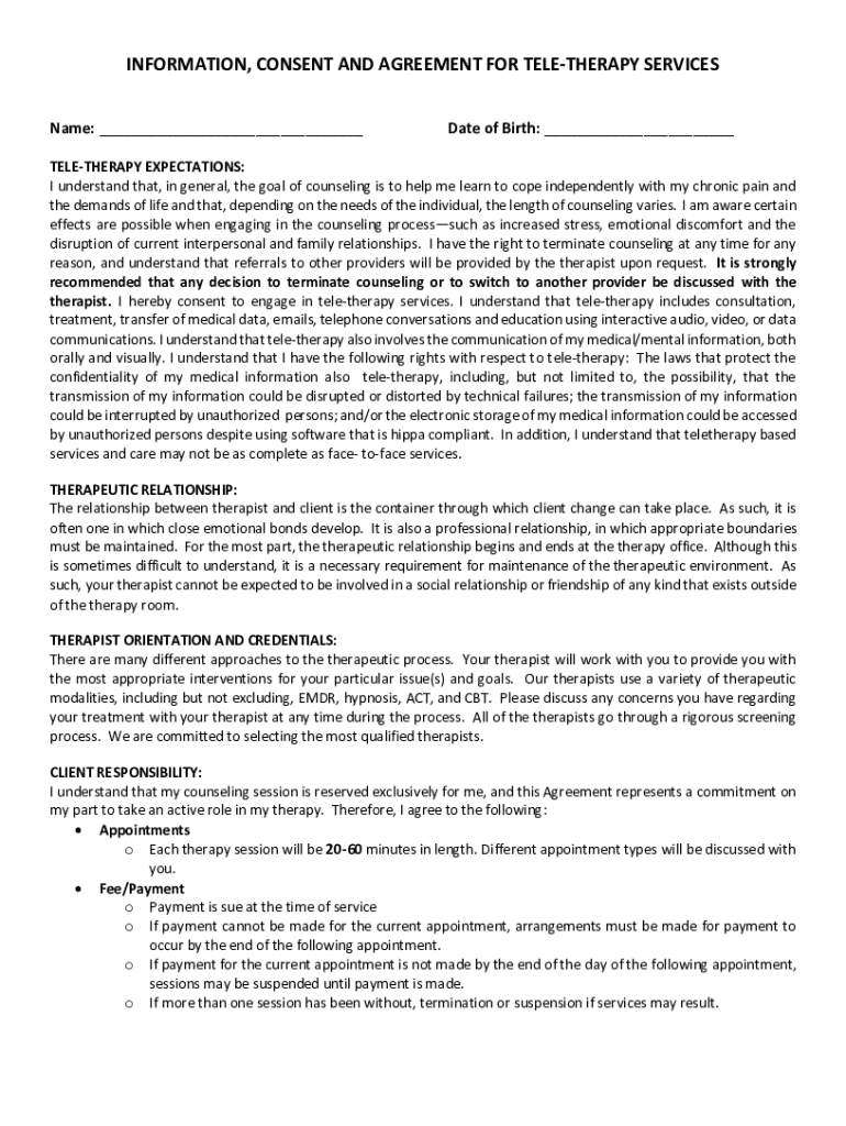 Fillable Online Counseling Services Teletherapy Consent Form Fax Email ...