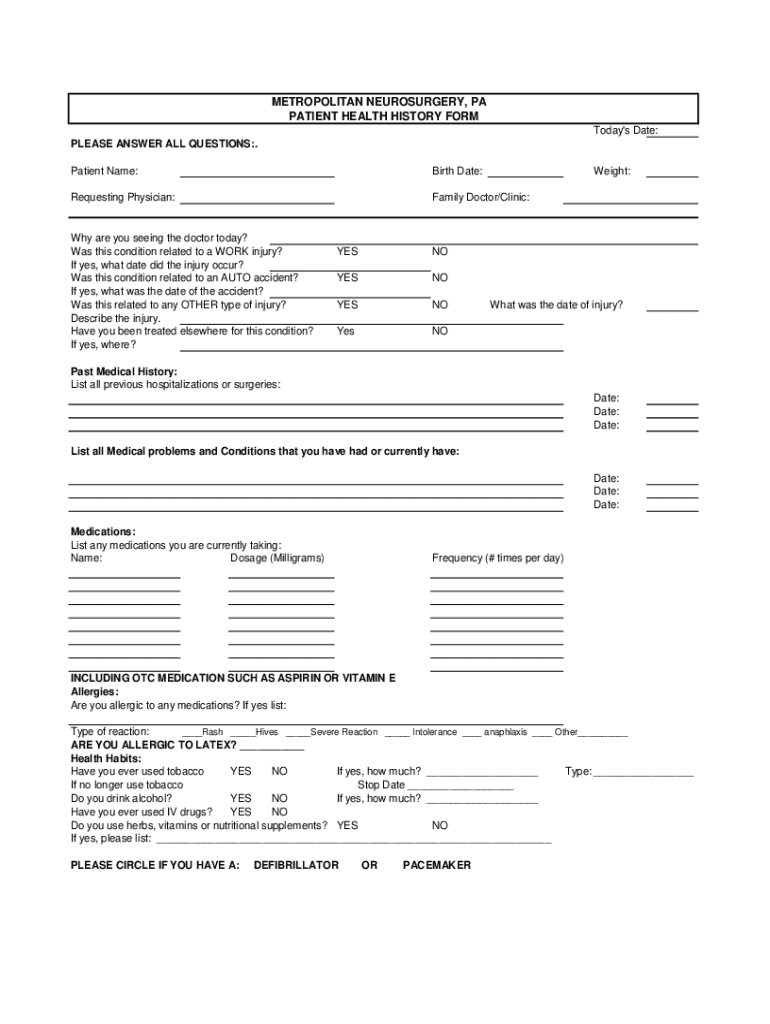 Fillable Online Metropolitan Neurosurgery, PA Patient Registration Form ...