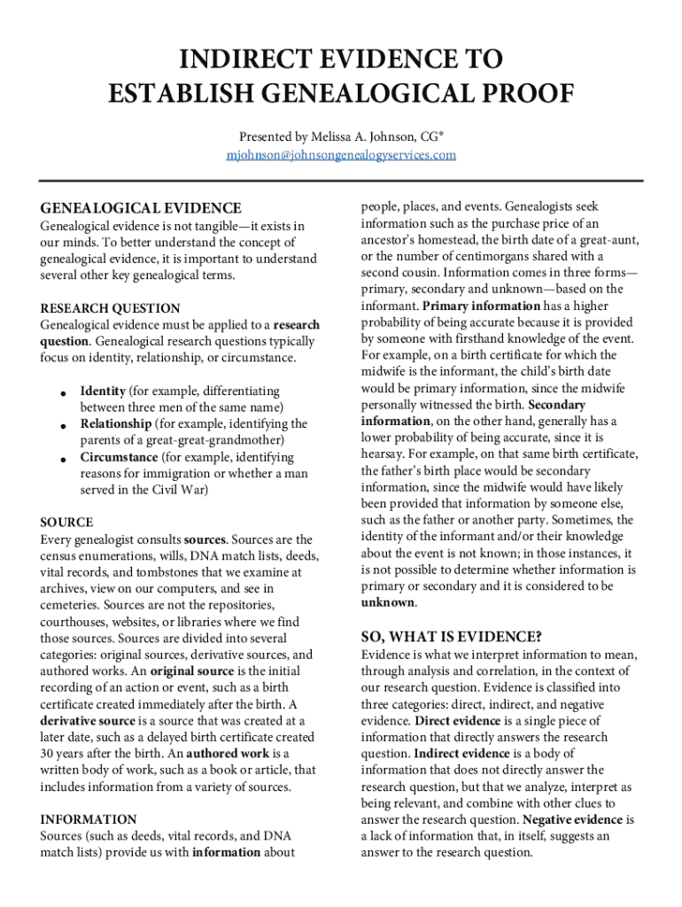 Fillable Online Indirect Evidence to Establish Genealogical Proof ...