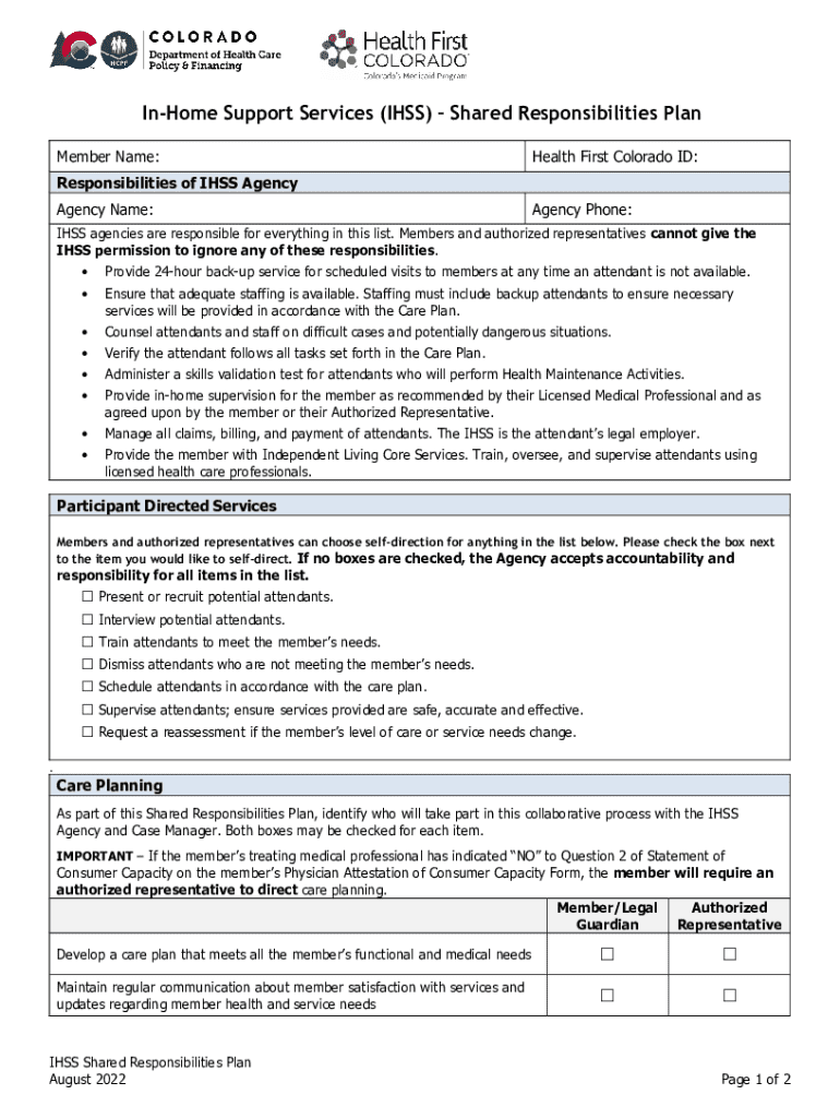 Fillable Online In-Home Support Services-Shared Responsibilities Plan ...