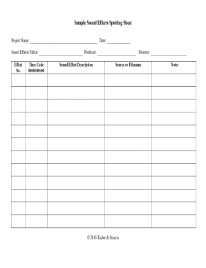 Fillable Online Sample Sound Effects Spotting Sheet Fax Email Print ...