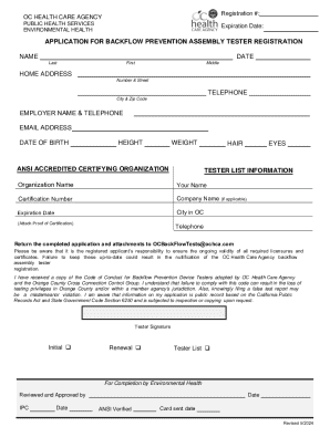 Fillable Online Backflow Tester Registration Form Fax Email Print ...