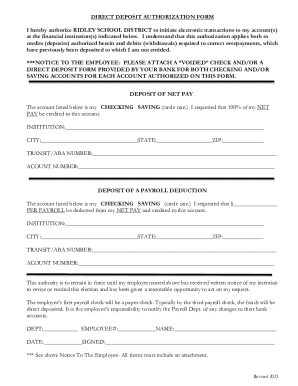 Fillable Online Direct Deposit Bank Authorization Form Example Fax ...