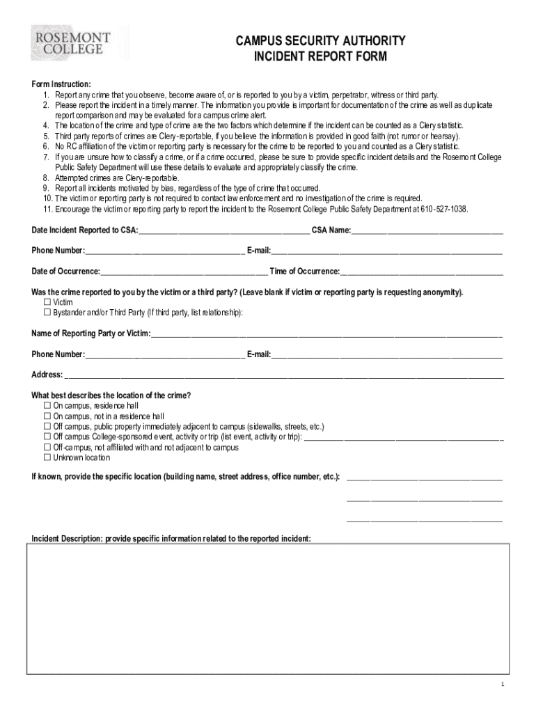 Fillable Online Crime Reporting Requirements for Campus Security ... Fax Email Print - pdfFiller