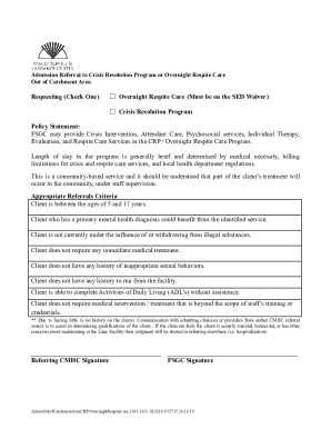 Fillable Online Admission Referral to Crisis Resolution Program or ...