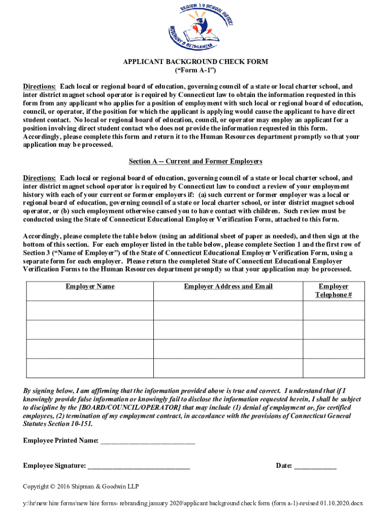 Fillable Online APPLICANT BACKGROUND CHECK FORM (Form A-1 Fax Email ...