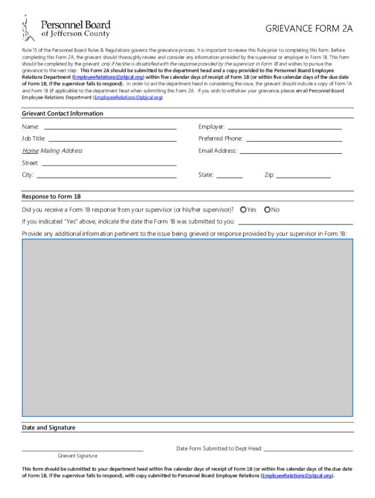 Fillable Online grievance form 2a Fax Email Print - pdfFiller