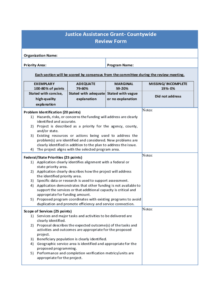 Fillable Online Justice Assistance Grant Review Form. Review Form Fax Email Print - pdfFiller
