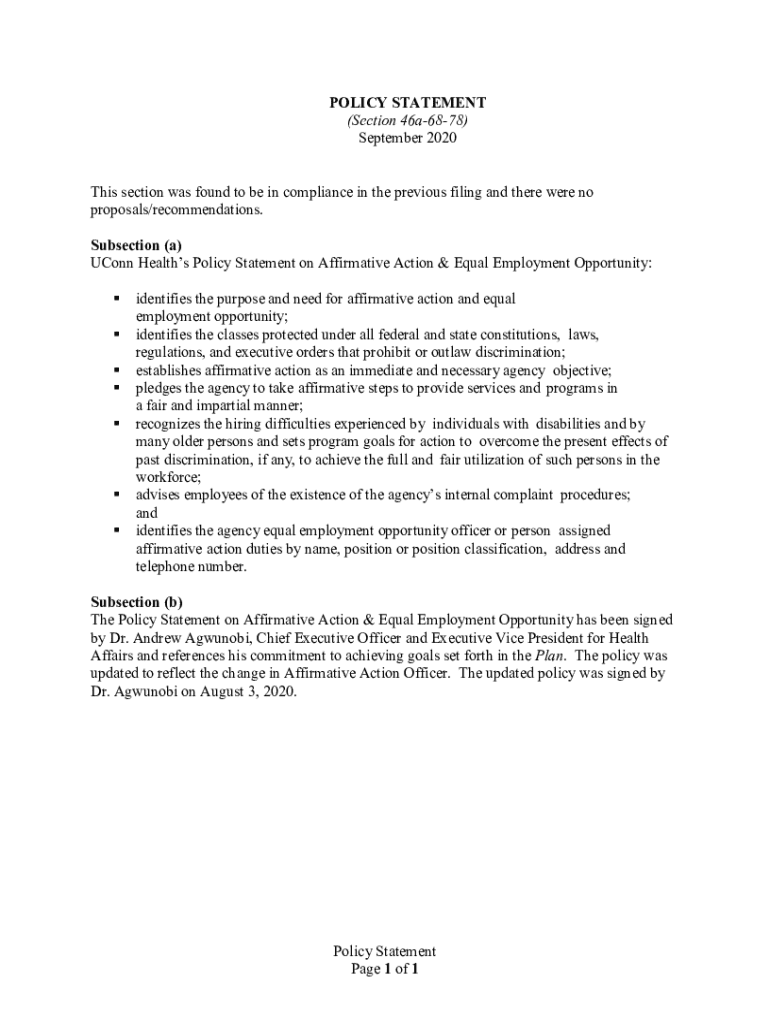 Fillable Online Summary of the Objectives of the Affirmative Action Plan Fax Email Print - pdfFiller