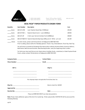 Fillable Online DEAL PACK PAPER PRODUCTS ORDER FORM Fax Email Print ...