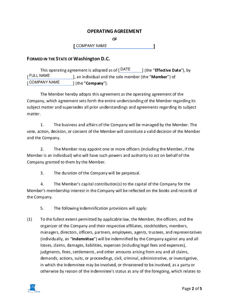 Fillable Online Free, Editable LLC Operating Agreement Templates Fax ...