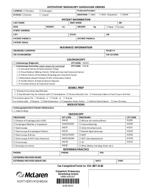 Fillable Online Outpatient Endoscopy Orders Fax Email Print - pdfFiller