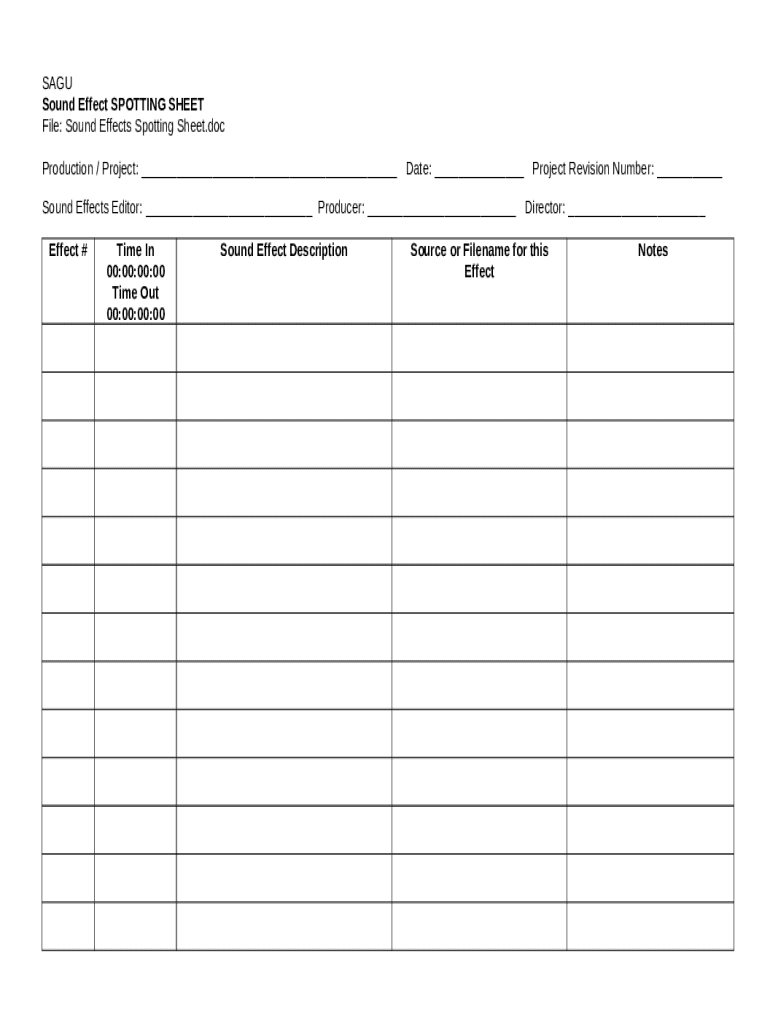 sfx-spotting-sheet.docx Doc Template | pdfFiller