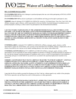 Fillable Online Waiver of Liability: Installation Fax Email Print ...
