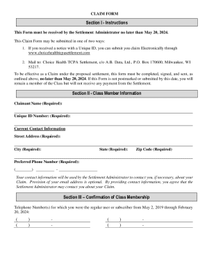 Fillable Online Choice TCPA Settlement - Claim Form Fax Email Print ...