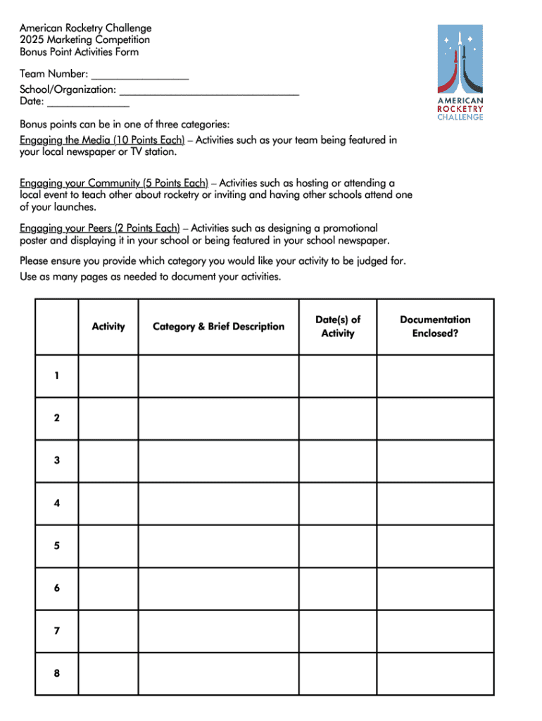 Fillable Online 2025 Marketing Competition Bonus Points Form Fax Email ...