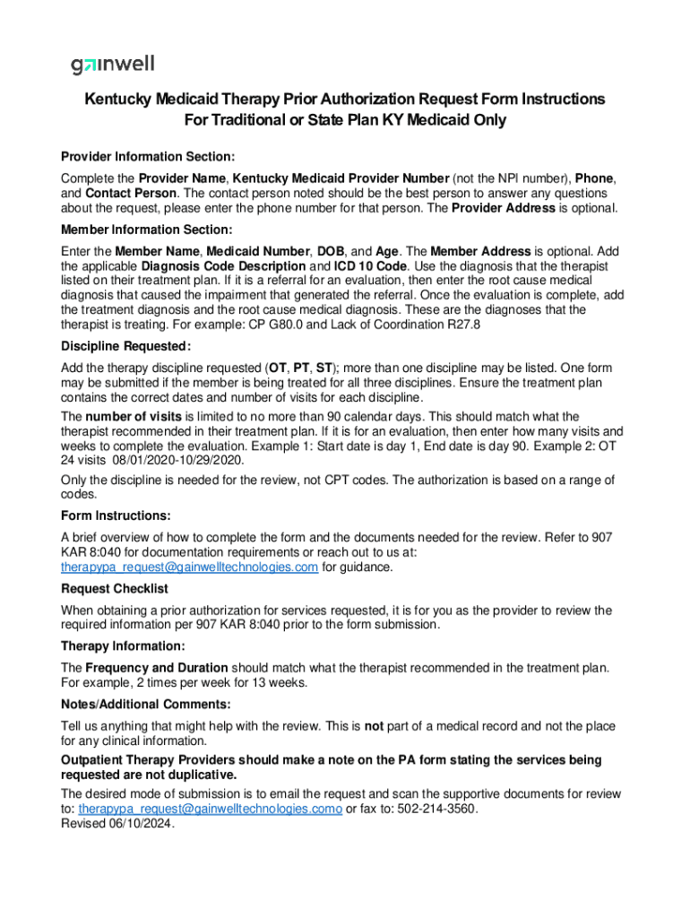 Fillable Online Therapy PA Request Form Instructions Fax Email Print ...