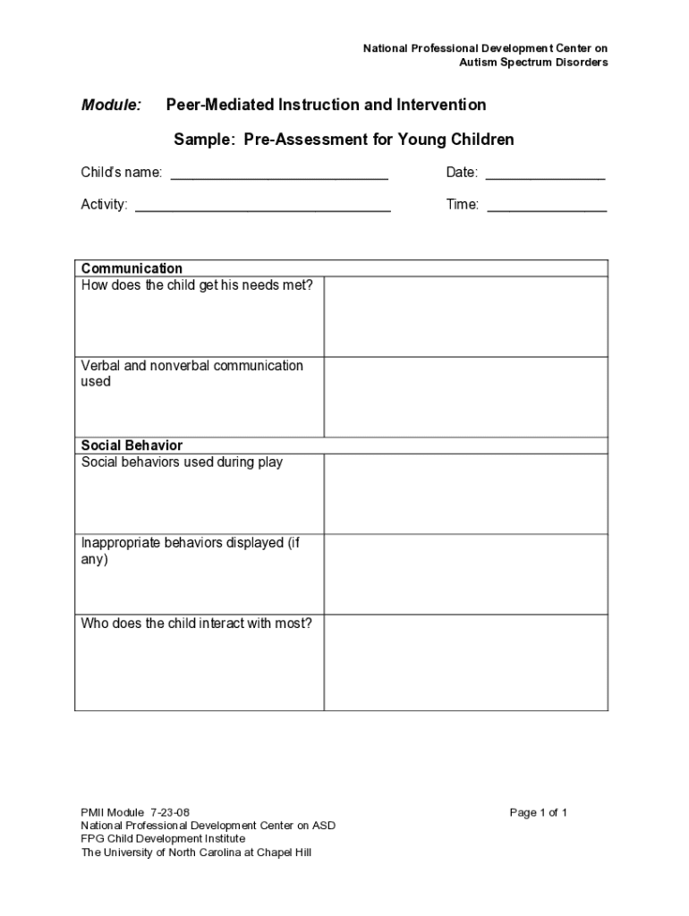 Fillable Online Sample - Pre-assessment for Young Children7-23-07 Fax ...