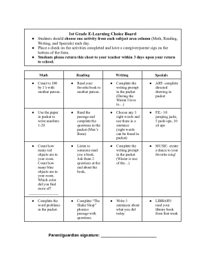 Fillable Online Students should choose one activity from each subject ...